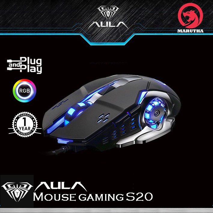 Jual Aula Mouse Gaming S20 With 2400DPI RGB Driver Macro Software | Shopee Indonesia