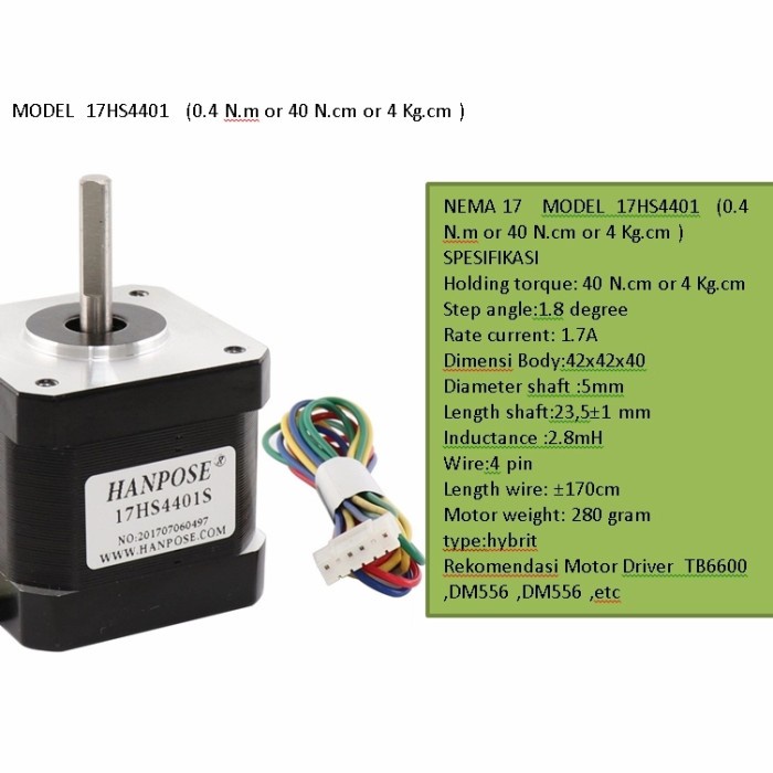 Jual Stepper Motor hanpose 17HS4401 NEMA 17 42BYGH 1.7A nema 17 hanpose ...