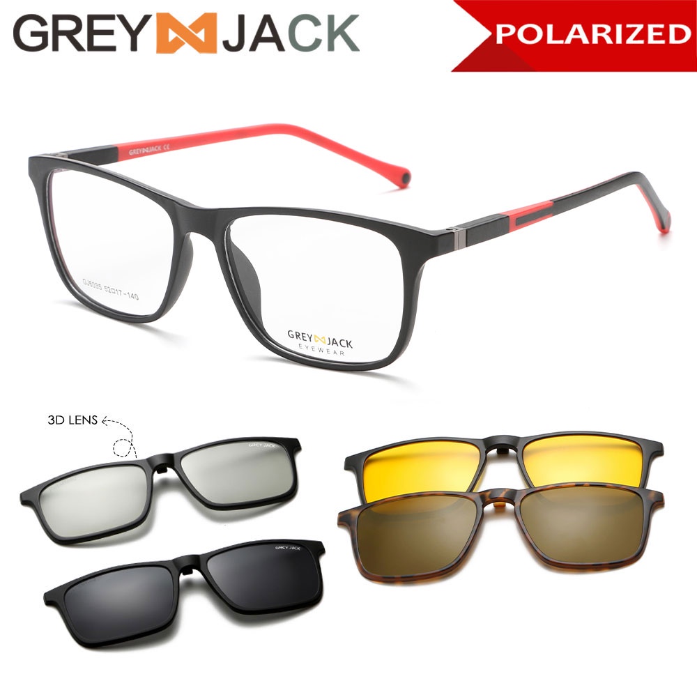 Jual Grey Jack Kacamata Clip on 4IN1 lensa Polarized dan 3D TR90 model kotak fashin Pria dan ...