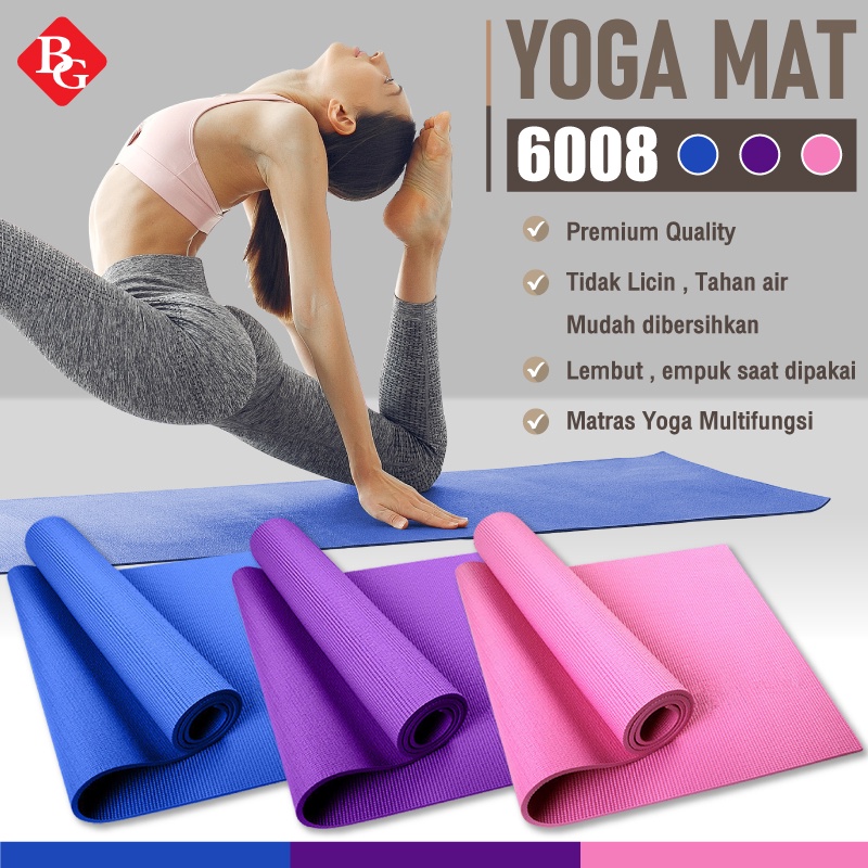 Jual BG SPORT Matras Yoga Anti Slip Senam Fitness 6mm 4mm 6008 | Shopee ...