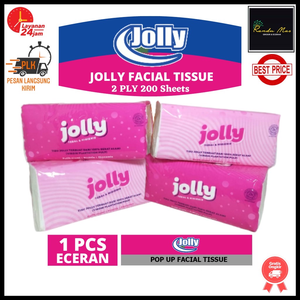 Jual Jolly Tissue Tisu 200 Sheets Lembar 2ply Refill Facial Tissu ...