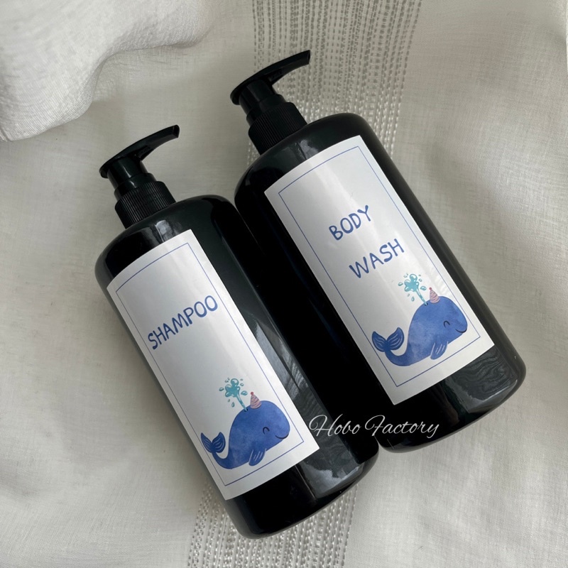 Jual Botol pump refill sabun shampoo 500ml hitam lucu untuk anak whale ...