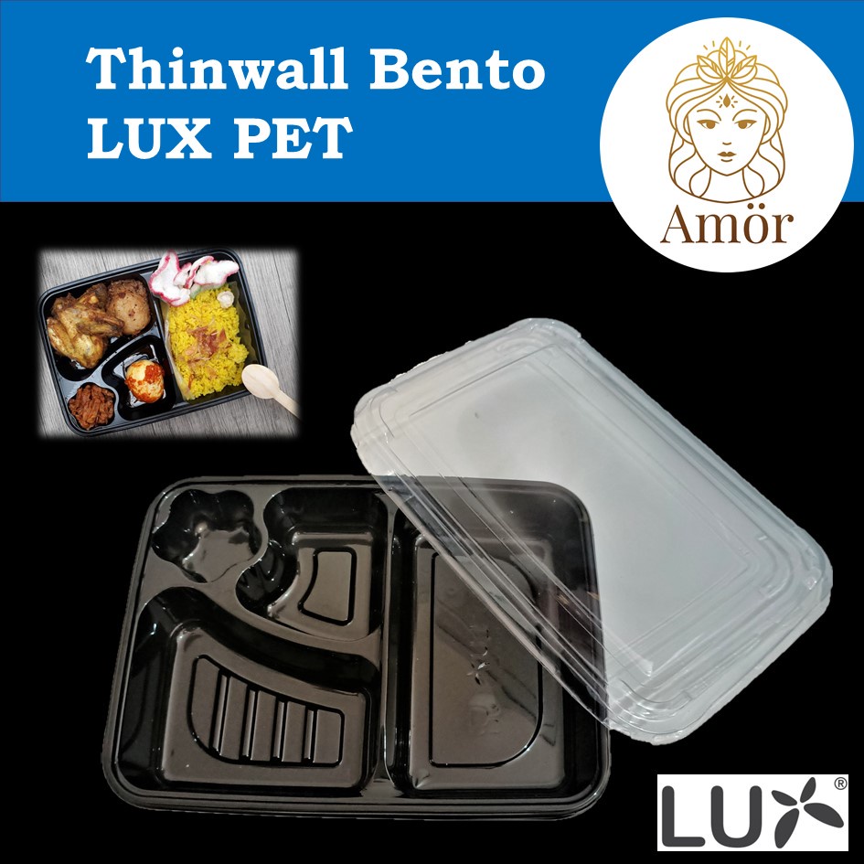 Jual Mika bento 4 sekat LUX / box PET hitam / kotak tempat makan nasi ...