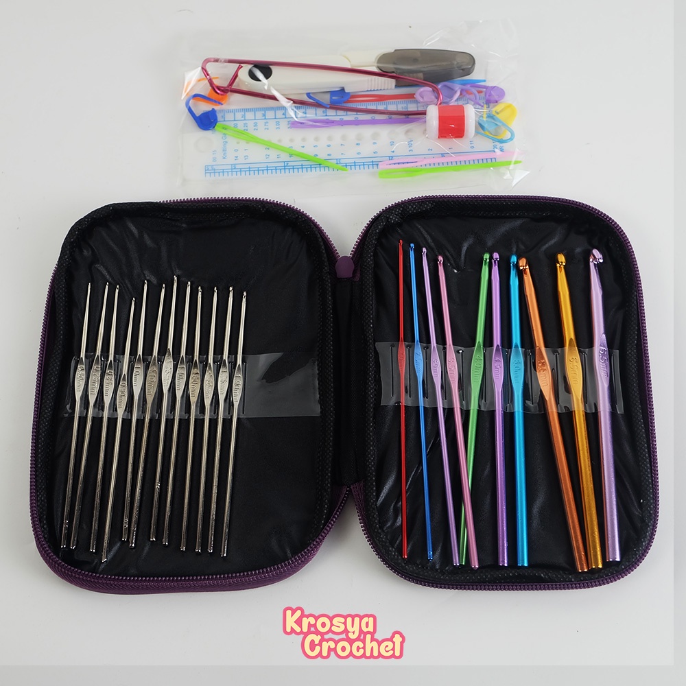 Jual Hakpen Set Hook (Jarum & Alat Rajut Crochet) Tas Ungu Purple Pouch ...