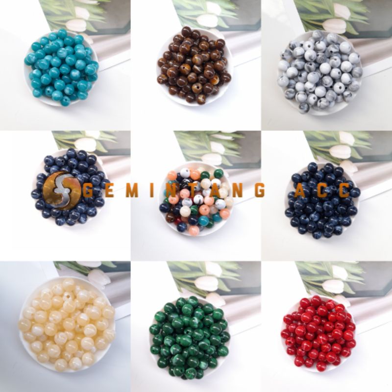 Jual (50 Pcs) Mote Manik Bulat Motif Marmer Manik Corak Lilin | Shopee ...