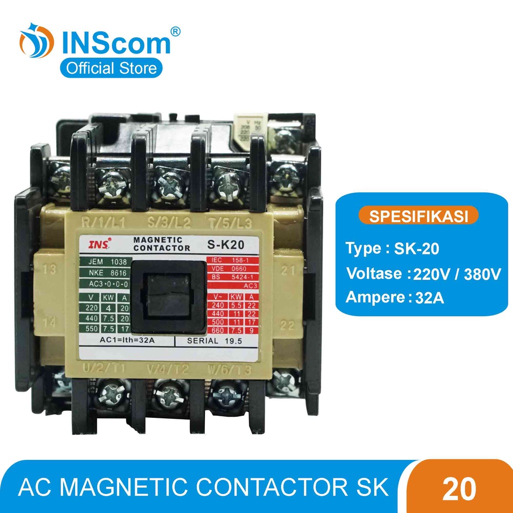 Jual MAGNETIC CONTACTOR SK-20 220V 380V INSCOM / AC KONTAKTOR SK 20 ...