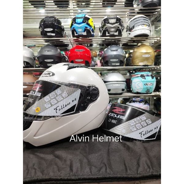 Jual helm zeus 811c flat visor white / helm full face zeus 811c flat ...