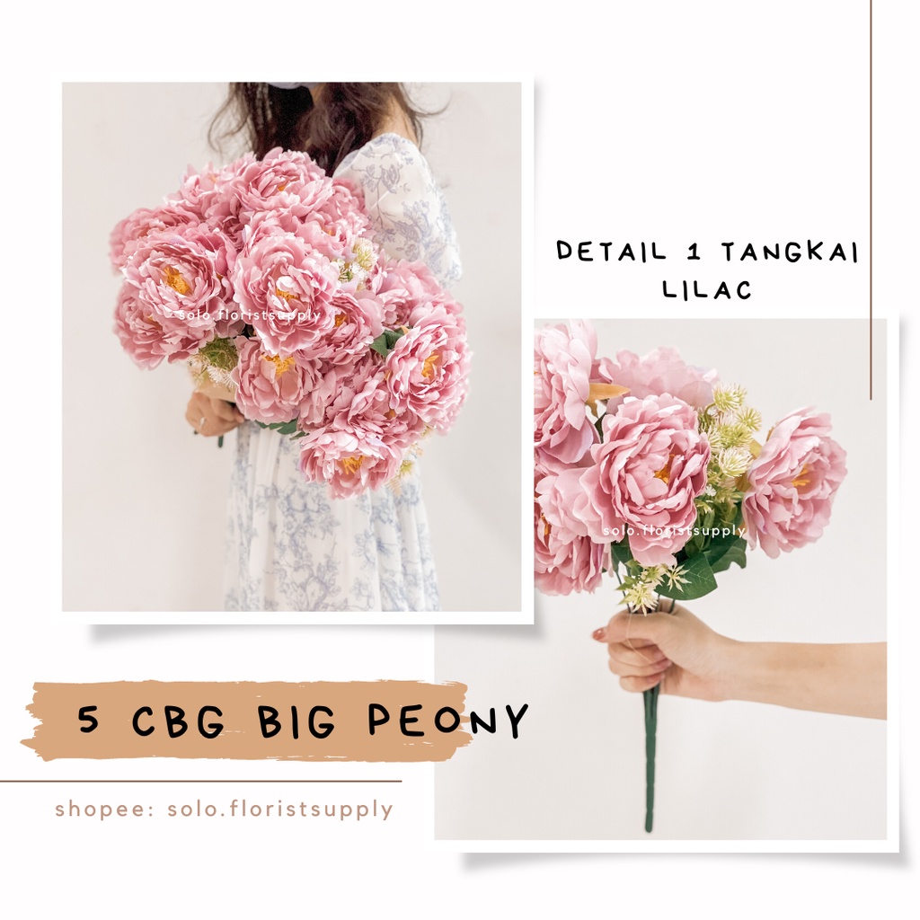 Jual 5 CABANG BIG PEONY Artificial Flower buket Home Wedding Table ...