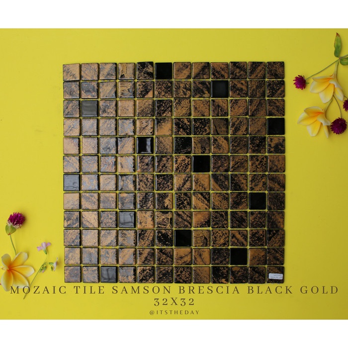 Jual MOSAIC TILE MOZAIK KACA SAMSON BRESCIA BLACK GOLD RARE 32 X 32 CM ...