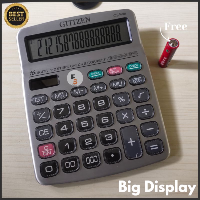Jual Kalkulator Calculator Dagang Meja 16 Digit Tombol Transparan Big ...