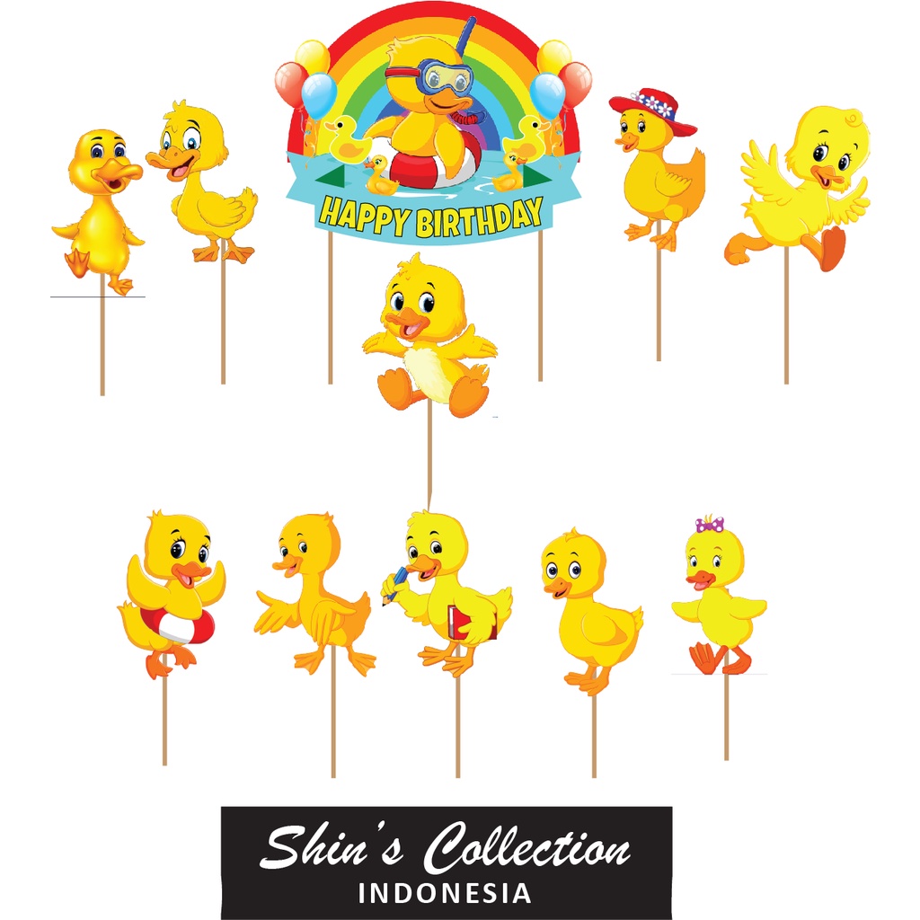 Jual cake topper bebek kuning yellow duck New set isi 11 pcs | Shopee ...