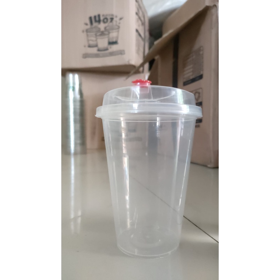 Jual CUP INJECTION CUP STRAWLESS BAHAN PET 14 OZ PLUS TUTUP ISI 25 ...