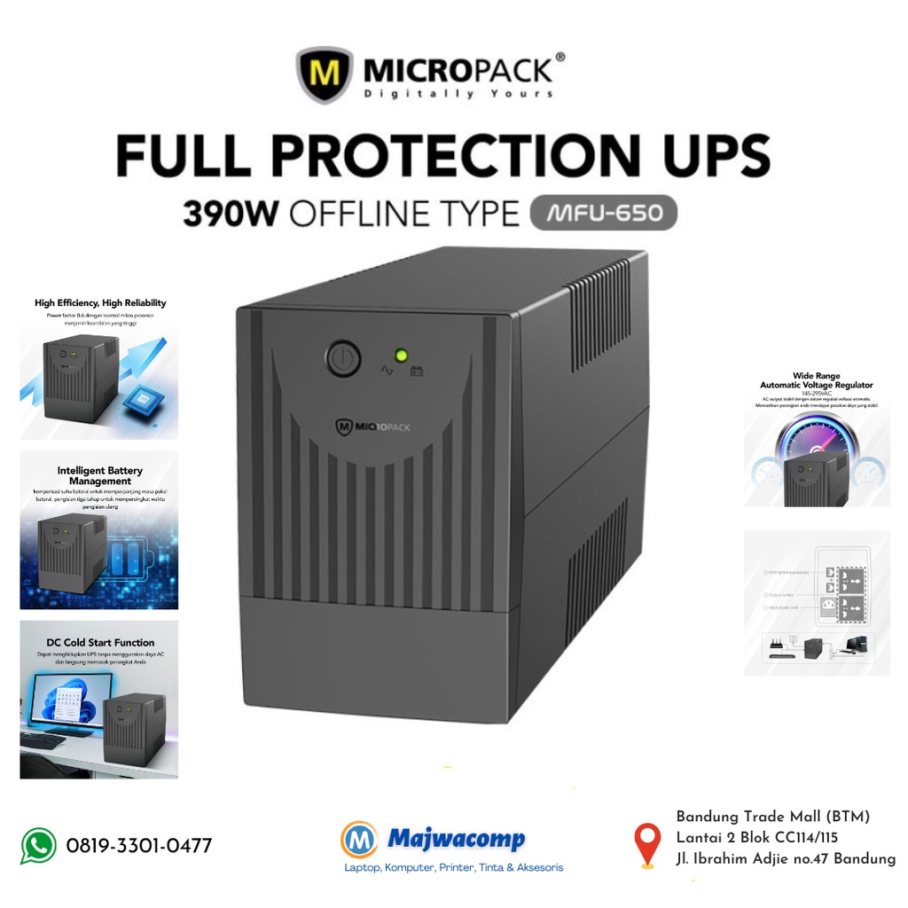 Jual Micropack UPS Anti petir 650VA / 390WATT Battery 7Ah (MFU-650 ...