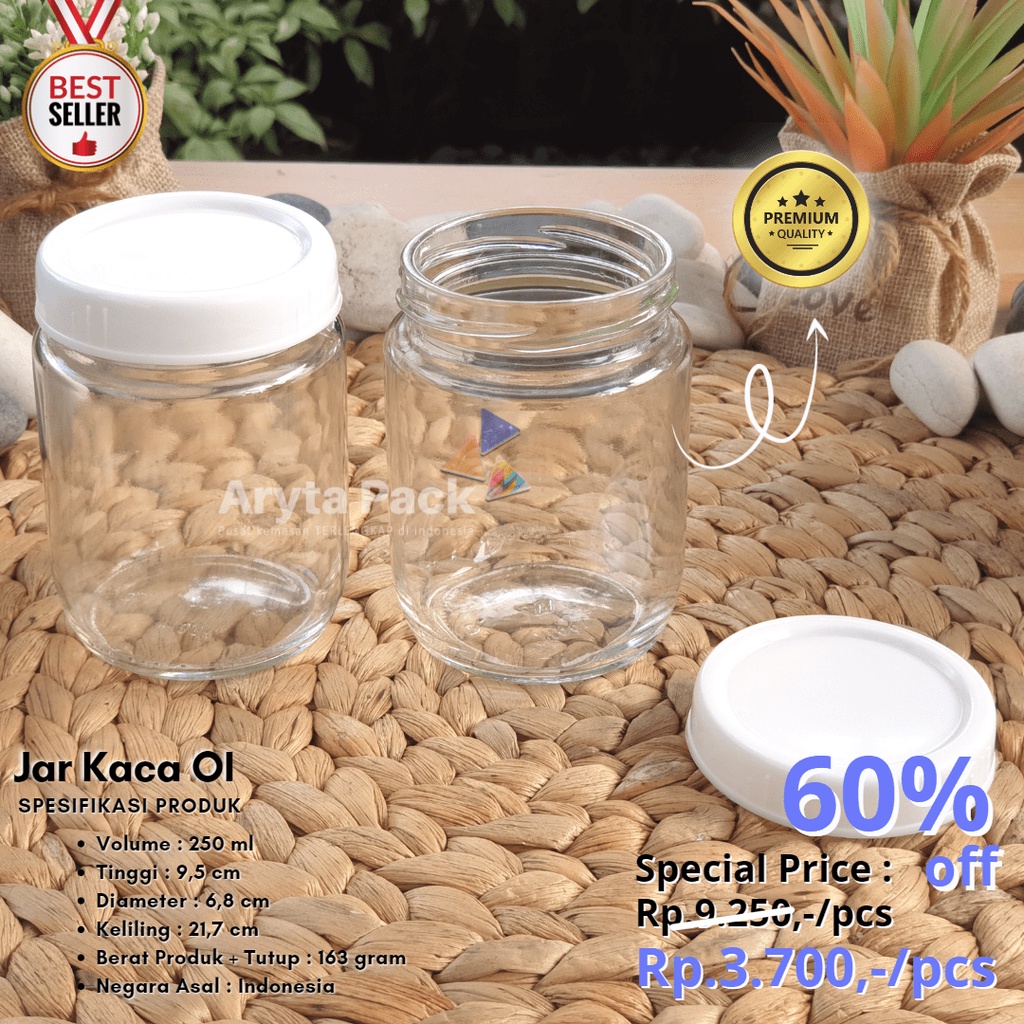 Jual Jar kaca 250ml round bulat OI glass jar toples tutup plastik - new ...