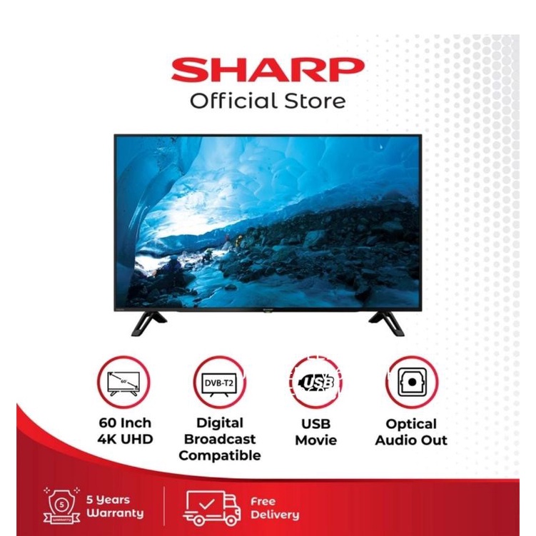 Jual LEDTV Sharp 4K UHD Digital DVB-T2 standart LED TV 60 INCH - 4T-C60 ...