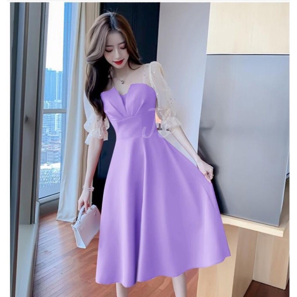 Jual Dress Pesta Wanita Polos Dress Brokat Pesta Tile Gliter Baju ...