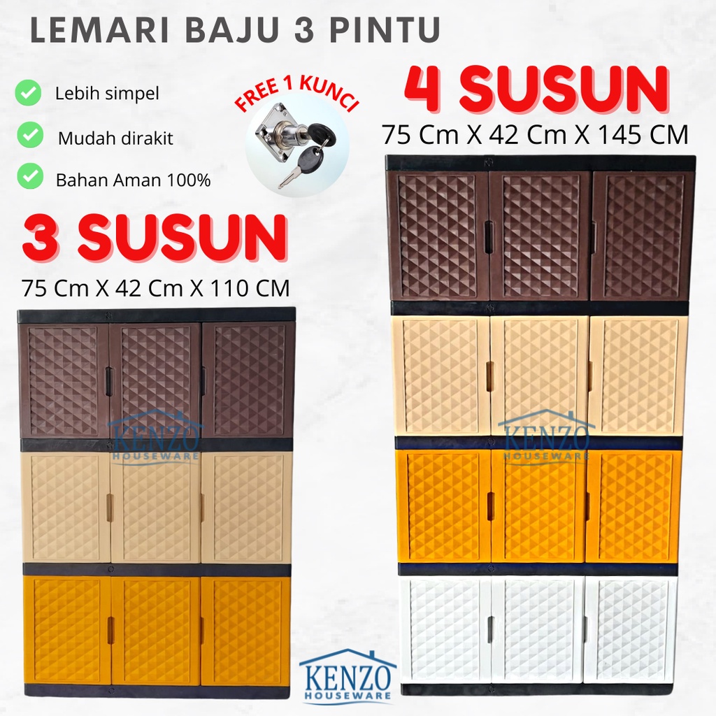 Jual Lemari Plastik Pakaian Baju Pintu 3 Serbaguna 3 4 Susun Plastik Tabitha | Shopee Indonesia