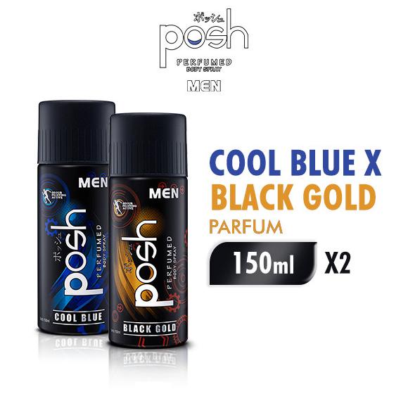 Jual Posh Men Body Spray Cool Blue + Black Gold 150 Ml (2 Pcs) | Shopee ...