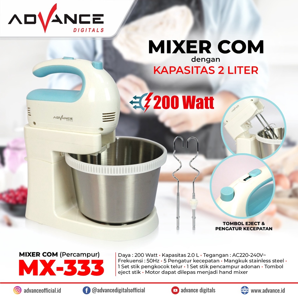 Jual Advance MX-333 Stand Mixer Duduk 2 Ltr Alat Pengaduk Adonan 5 ...