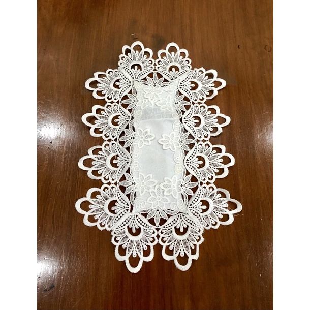 Jual Taplak meja alas vas bunga Persegi dan Oval bahan bordir/ renda ...