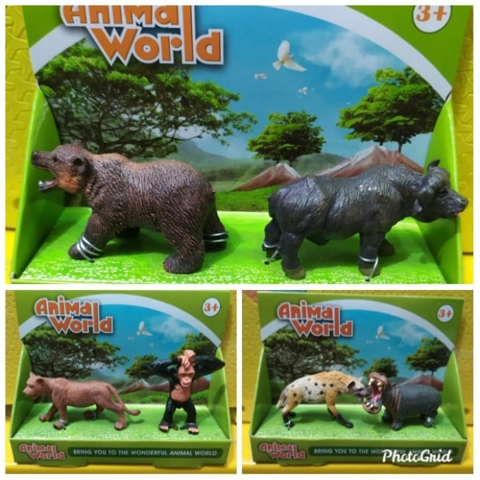 Jual Mainan Binatang Miniatur Beruang dan Kerbau Maket Kebun Binatang ...