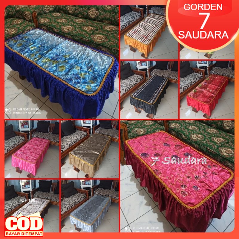 Jual Taplak Meja Ruang Tamu Kotak Rempel Rumbai Tebal Lapis Spon ...