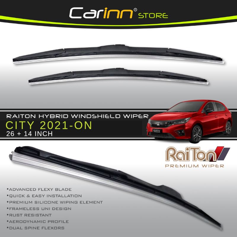 Jual Raiton Sepasang Wiper Hybrid Kaca Depan Mobil Honda City Hatchback 2021-On 26" & 14" -2 ...