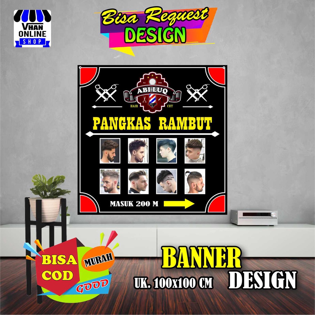 Jual Spanduk Banner Petunjuk Arah Pangkas Rambut, Barbershop, Keren ...