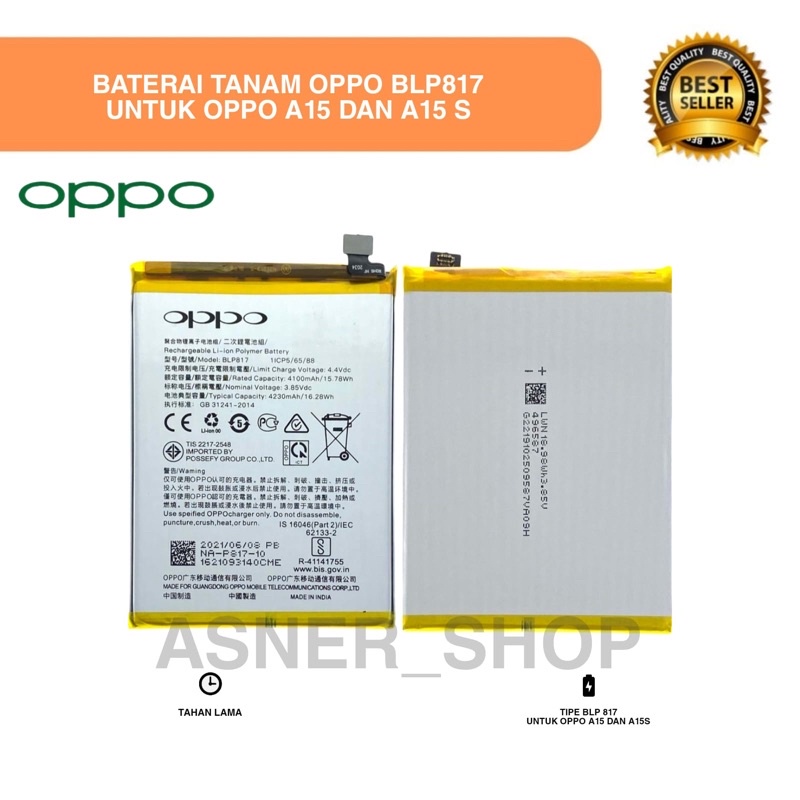 Jual Baterai BLP817 Oppo A15 / A15S Bat Tanam BLP-817 Batre | Shopee ...