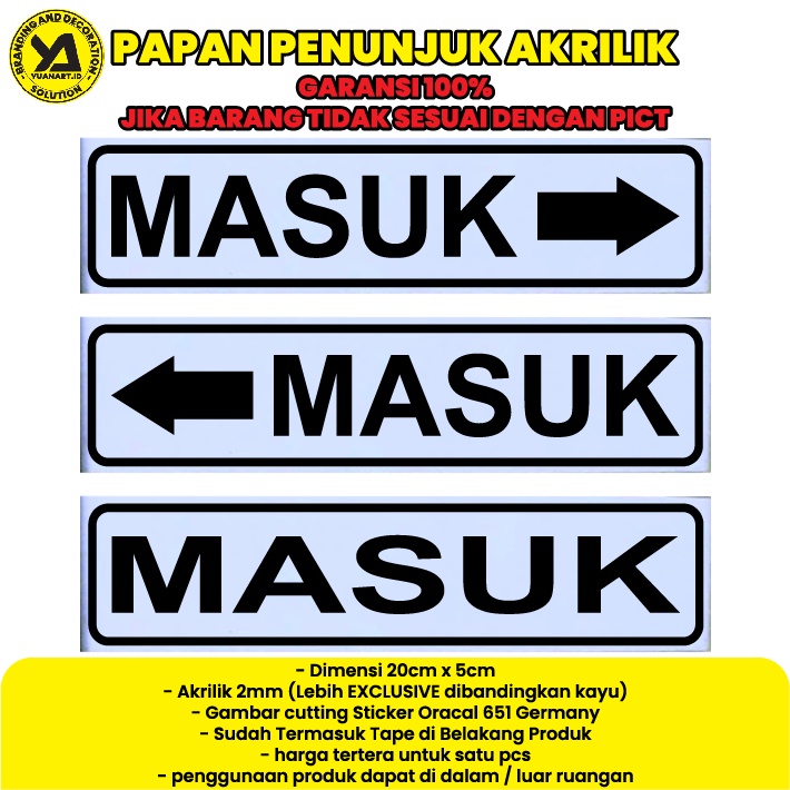 Jual stiker peringatan sign akrilik petunjuk arah masuk stiker ...