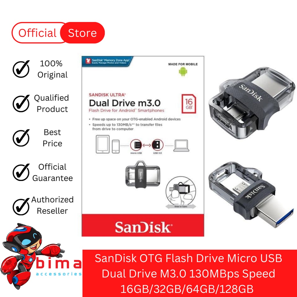 Jual SANDISK USB OTG 32GB/64GB/128GB M3.0 Ultra Dual Flash Drive MICRO ...