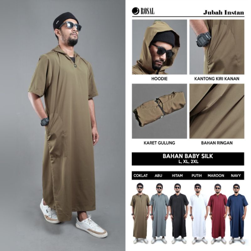 Jual Jubah Gamis Hoodie Pria Jubah Instan Rosal Lengan Pendek Jubah ...