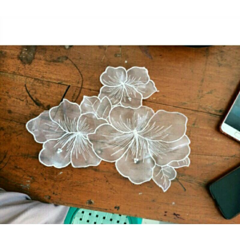 Jual bordir aplikasi link PO bg keras 2c bordir kain organdi | Shopee ...
