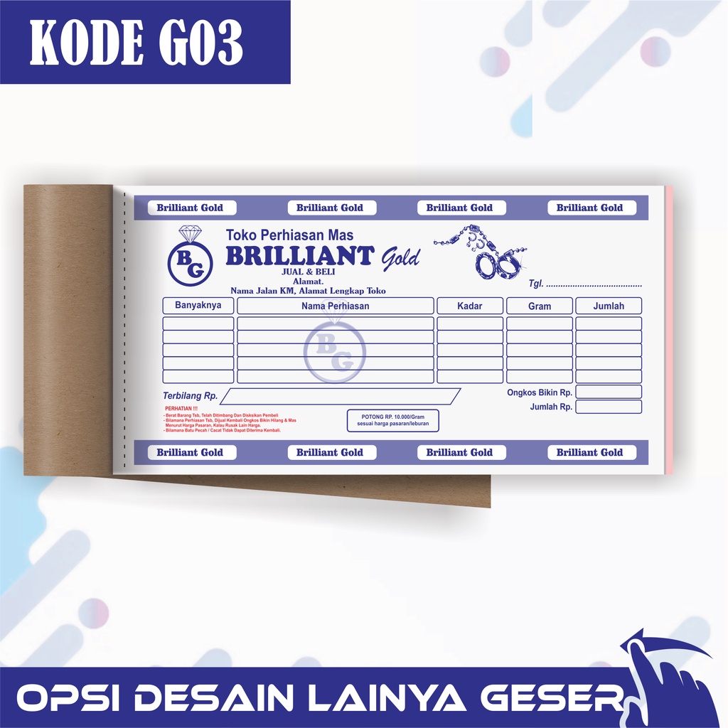 Jual NOTA/KWITANSI TOKO EMAS CUSTOM, UKURAN 21X11CM, SURAT JALAN DLL ...