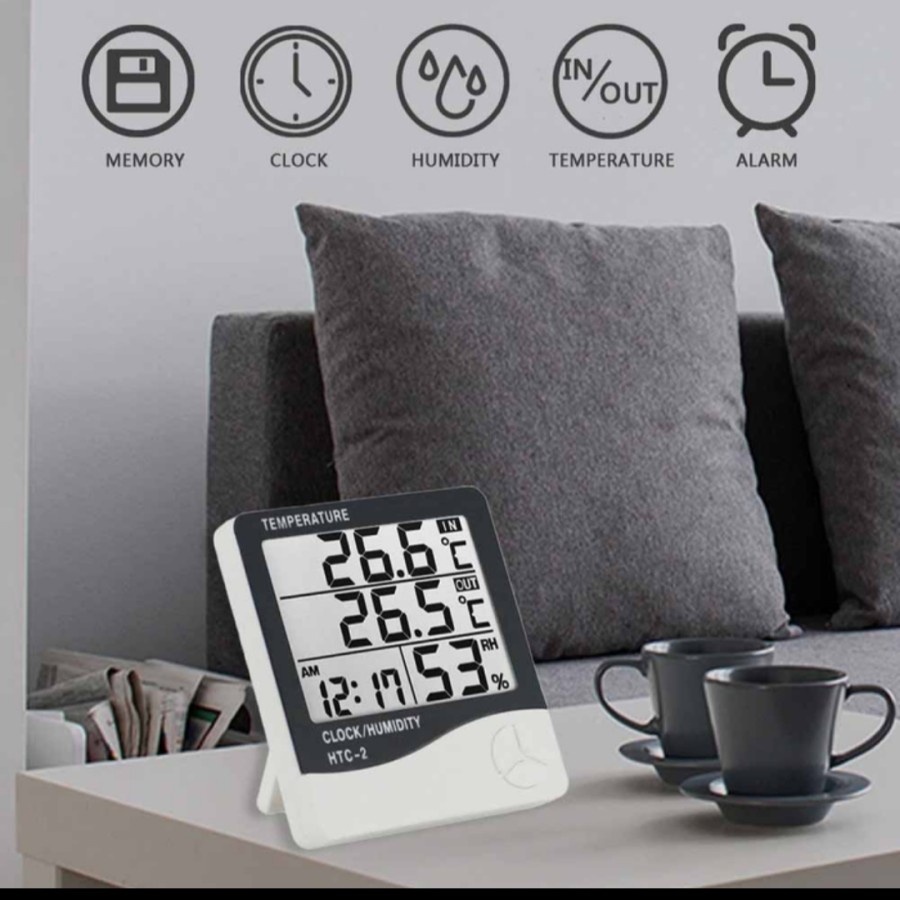 Jual HTC-2 - Hygrometer In / Out Termometer Thermometer Ruangan Jam ...