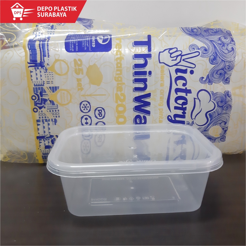 Jual Thinwall Rectangle Merk Victory 200 ml / Kotak Makan / Tempat Sambal | Shopee Indonesia