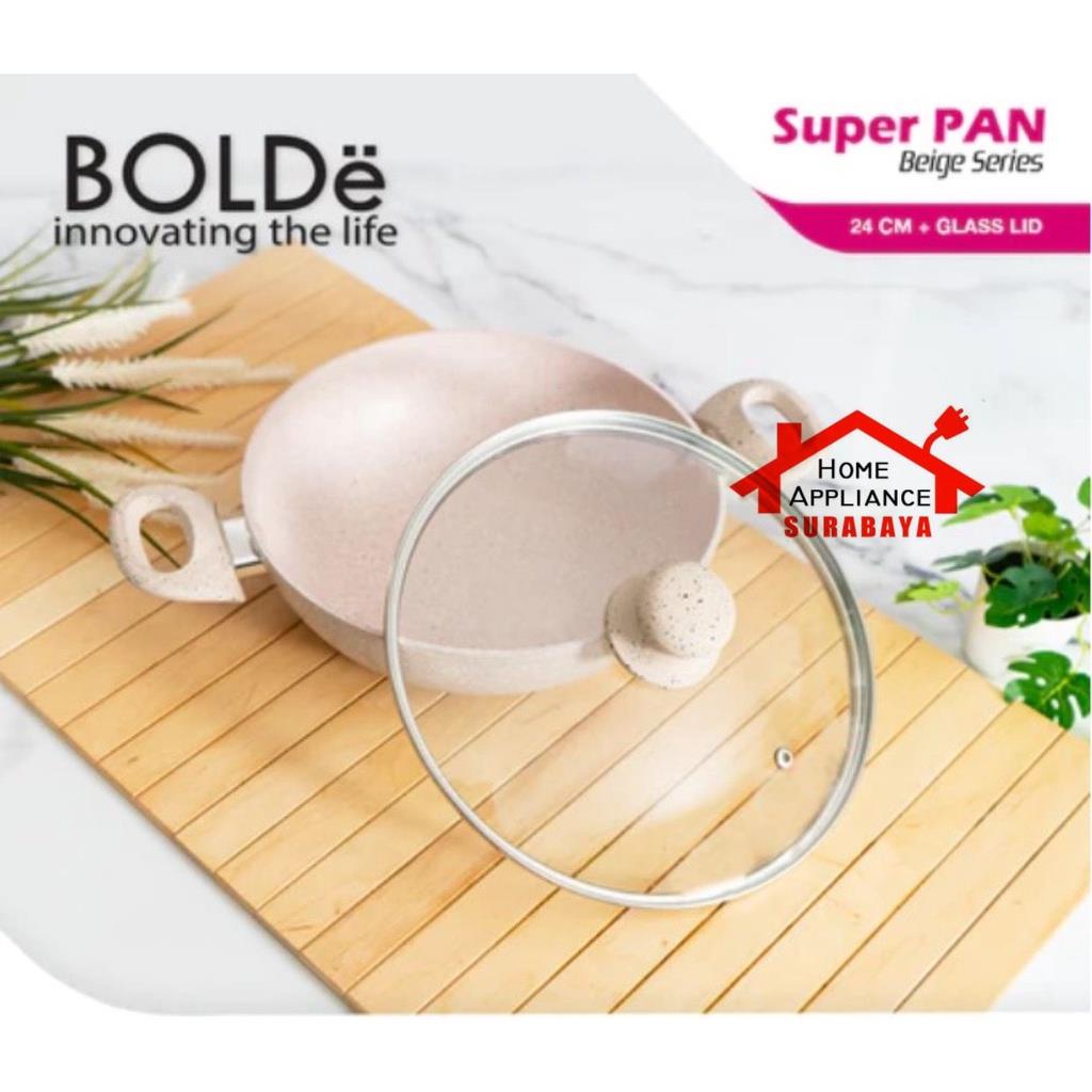 Jual BOLDe Super Pan 2 Ear Granite Wok Pan BEIGE 24CM + Lid Tutup kaca ...