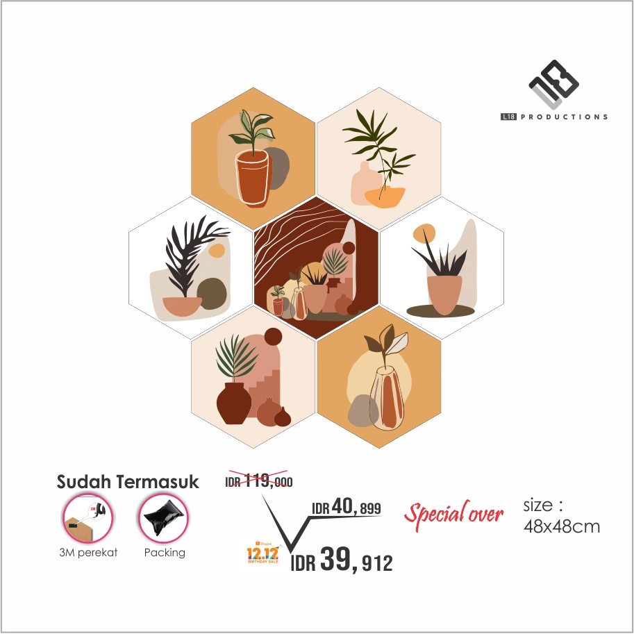 Jual Hiasan Dinding Pajangan Wall Decor Segi Enam Hexagonal Vas Pastel ...