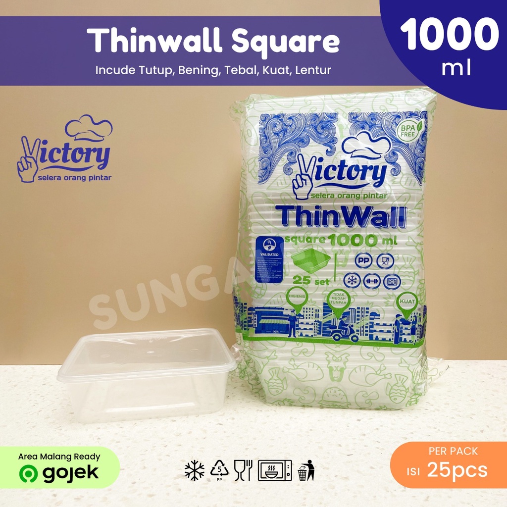 Jual [PACK] Thinwal Square Victory 1000ml / Kotak Makan Plastik Take ...