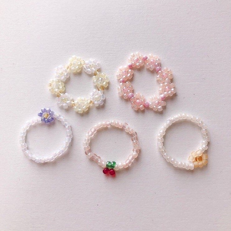 Jual cincin manik manik korea / ring beads aesthetic / cincin bunga ...