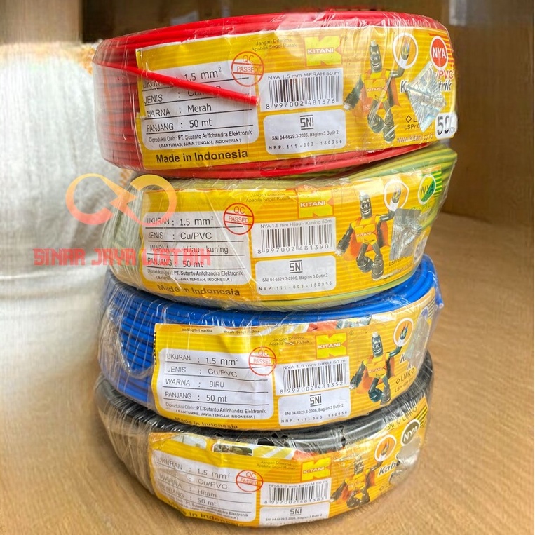 Jual KITANI NYA kabel listrik 1,5mm panjang 50m merah biru hitam kuning ...