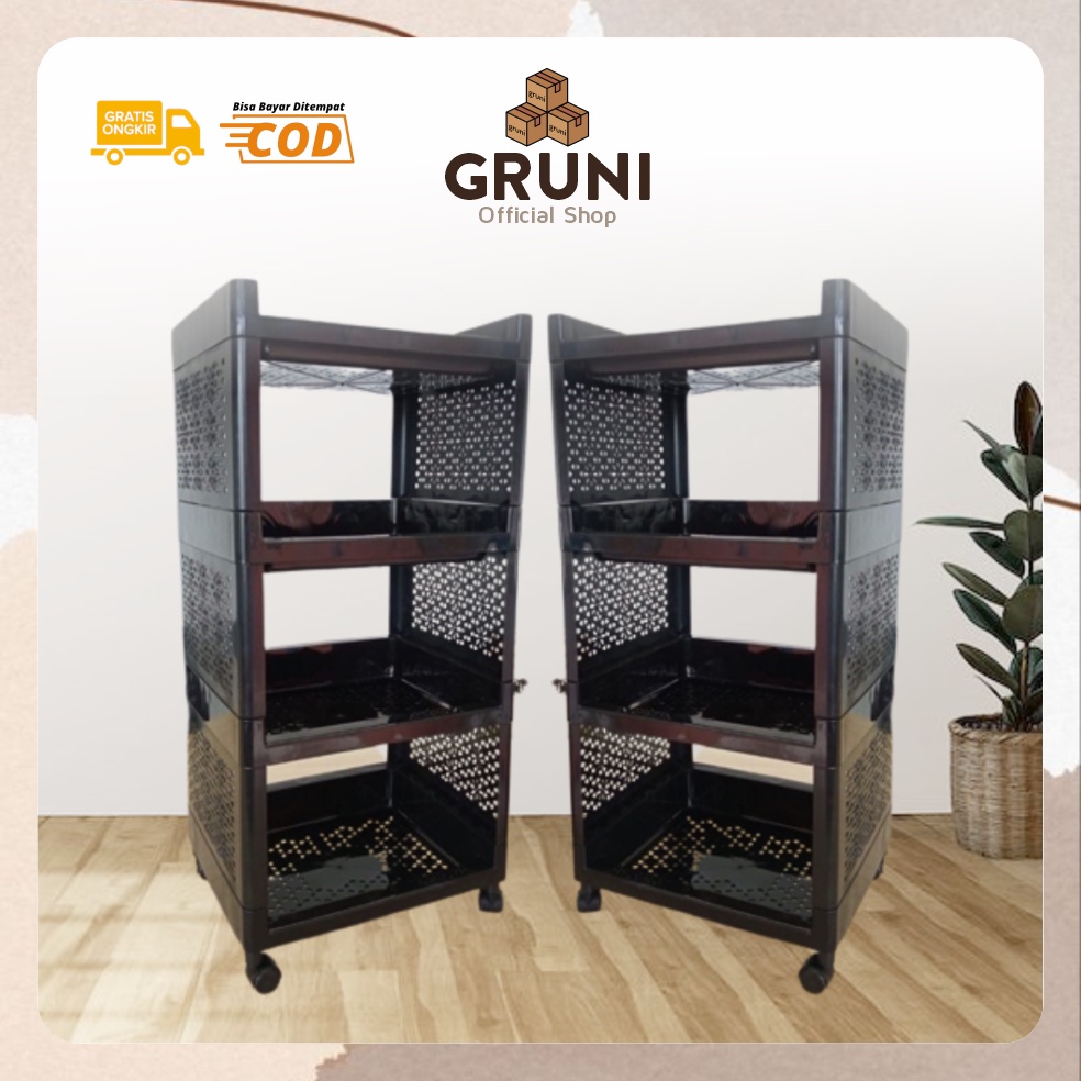 Jual GRUNI HL0125 Rak Apartemen 4 Susun Hitam | Shopee Indonesia