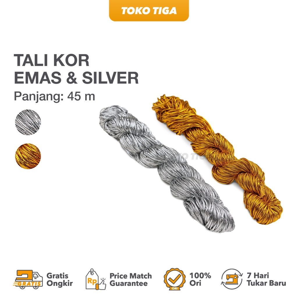 Jual Tali Kor Emas / Silver / Tali Pita Kado Hadiah Souvenir 45 Meter ...