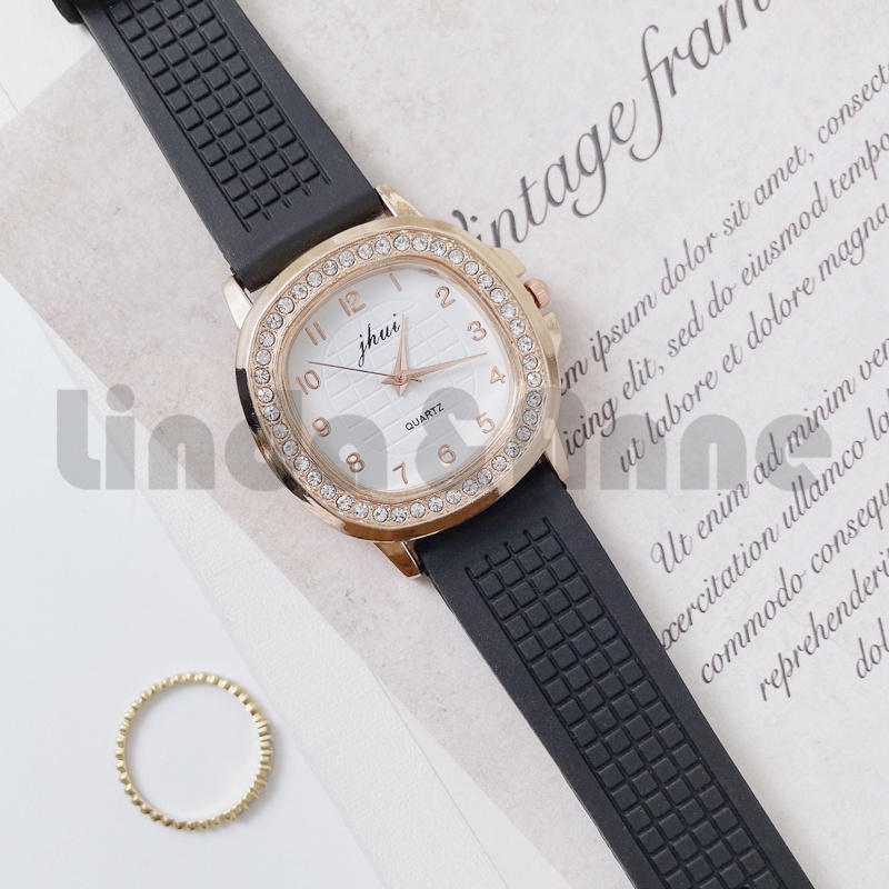 Jual Jam Tangan Wanita Jhui Retro Casual Analog Aksen Berlian Imitasi ...