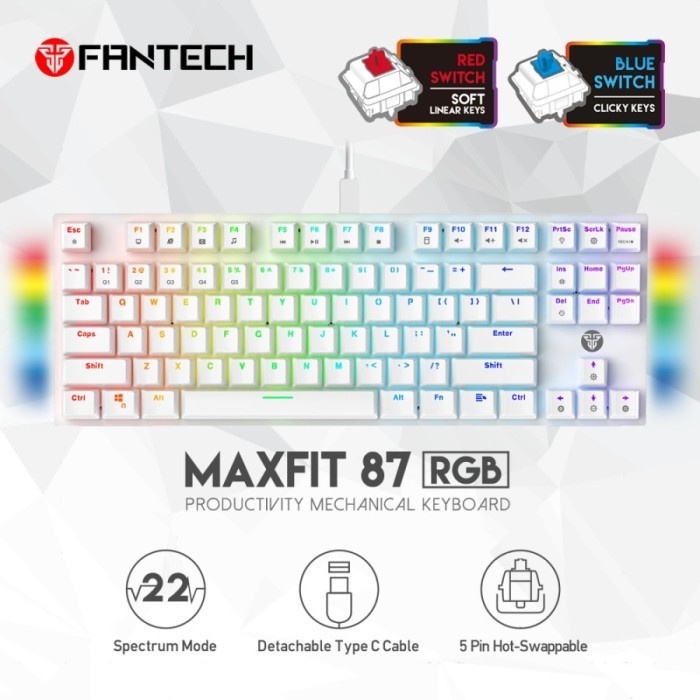 Jual Keyboard Mechanical Fantech MK-856 MAXFIT 87 V2 TKL SIZE WHITE ...