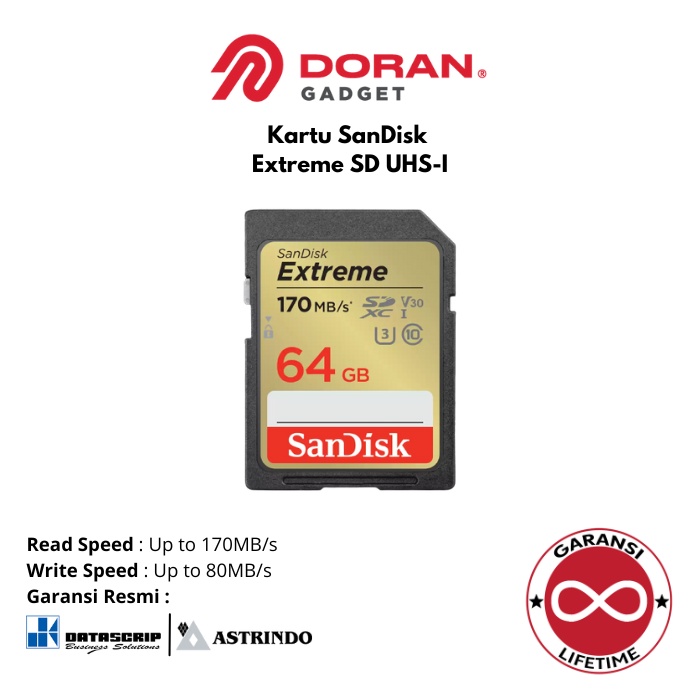 Jual SD Card 64GB 64 GB Sandisk Extreme UHS-I CL10 170MBPS - Garansi ...