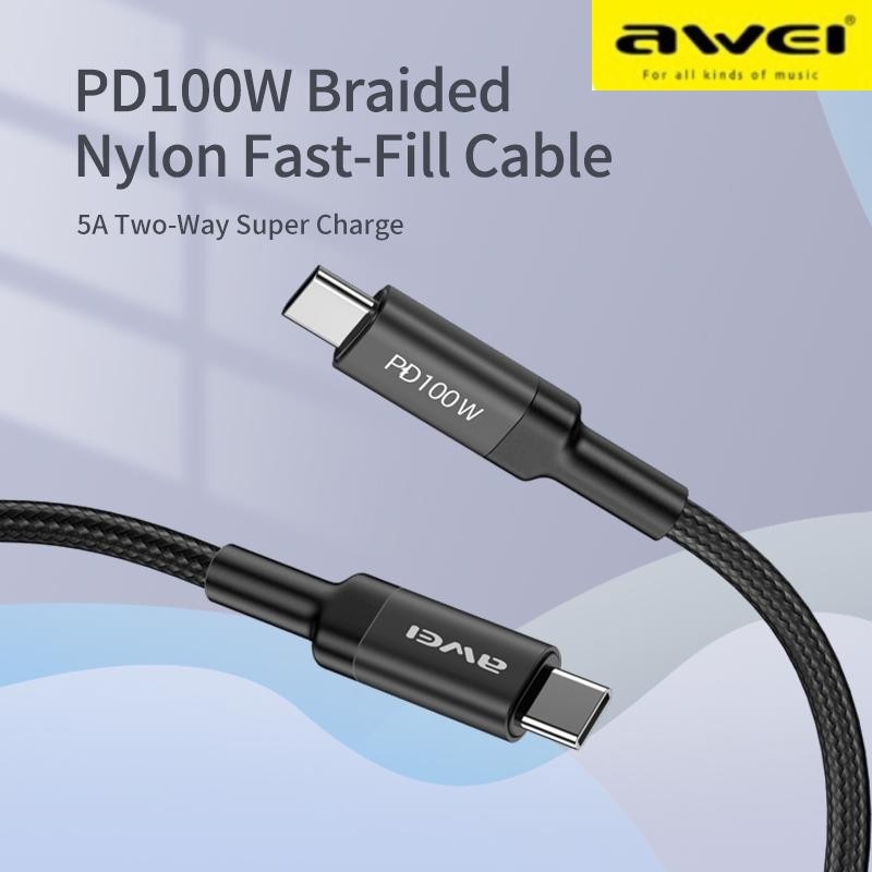 Jual AWEI Cable Data Type-C to C PD 100W Fast Charging Cable | Shopee ...