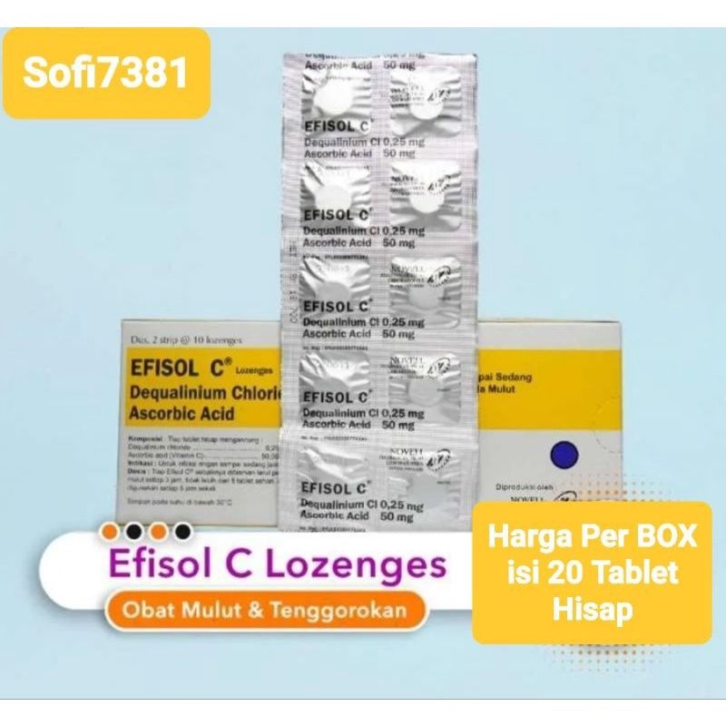 Jual Efisol C Lozenges isi 20 Tablet hisap sakit tenggorokan sariawan ...