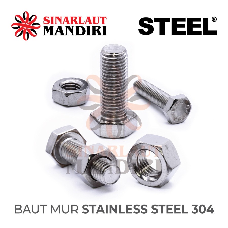 Jual Baut Mur Stainless Steel 304 / BM SS / Plated Bolt & Nut M12 x 50 | Shopee Indonesia