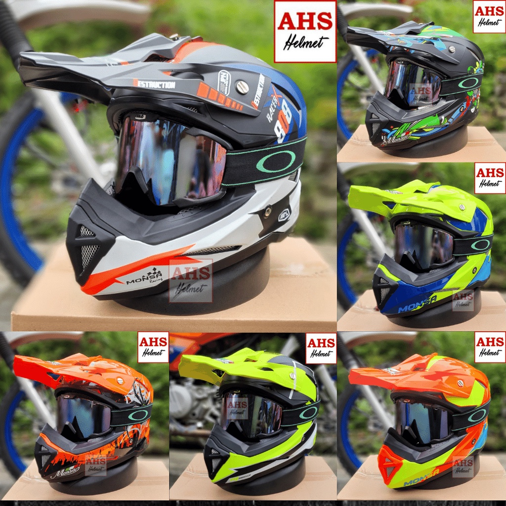 Jual HELM CROSS MOTOR TRAIL MONSA MOTIF FULLFACE STANDARD SNI | Shopee ...